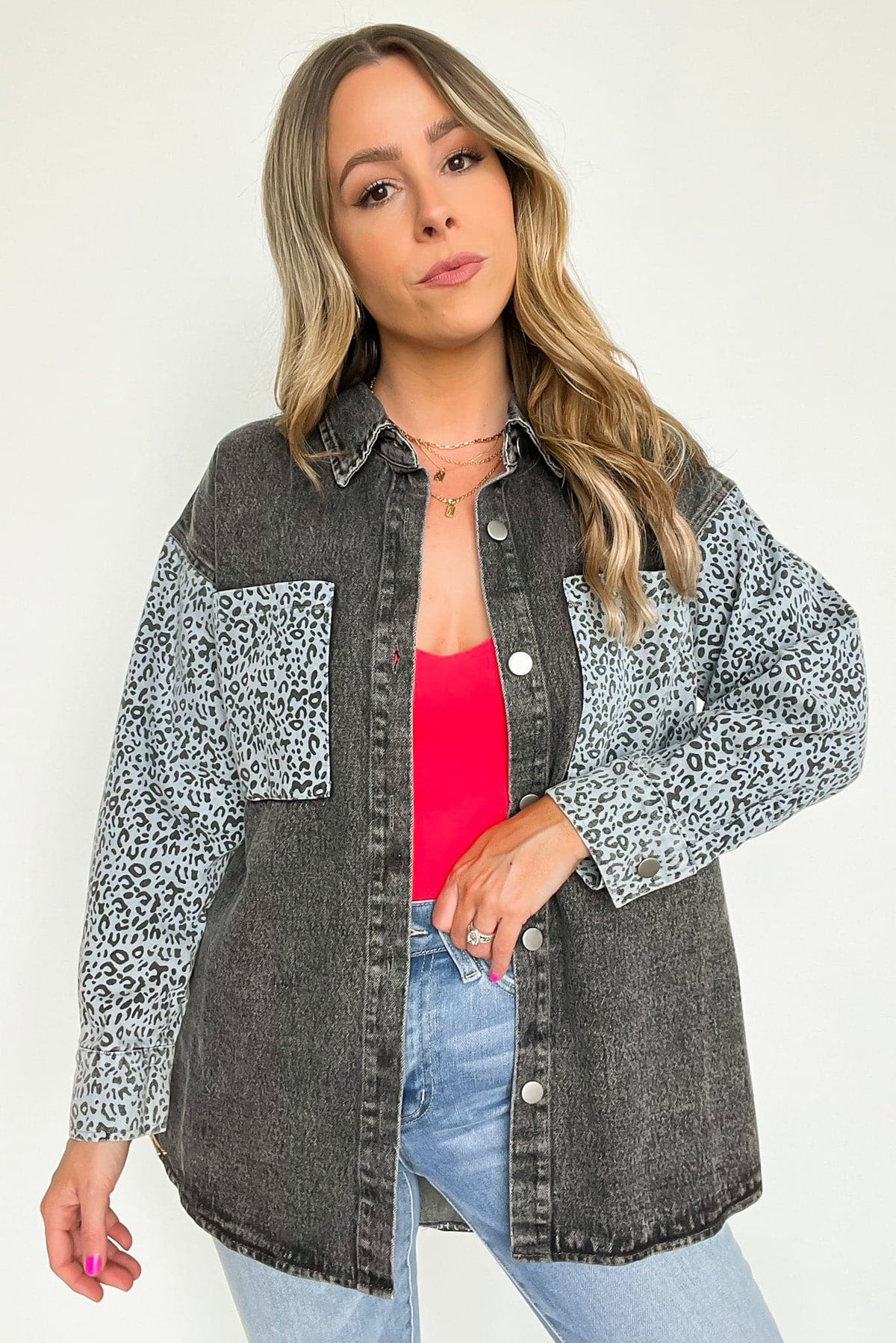 Fierce Flirt Animal Print Contrast Denim Shacket - FINAL SALE · Madison ...