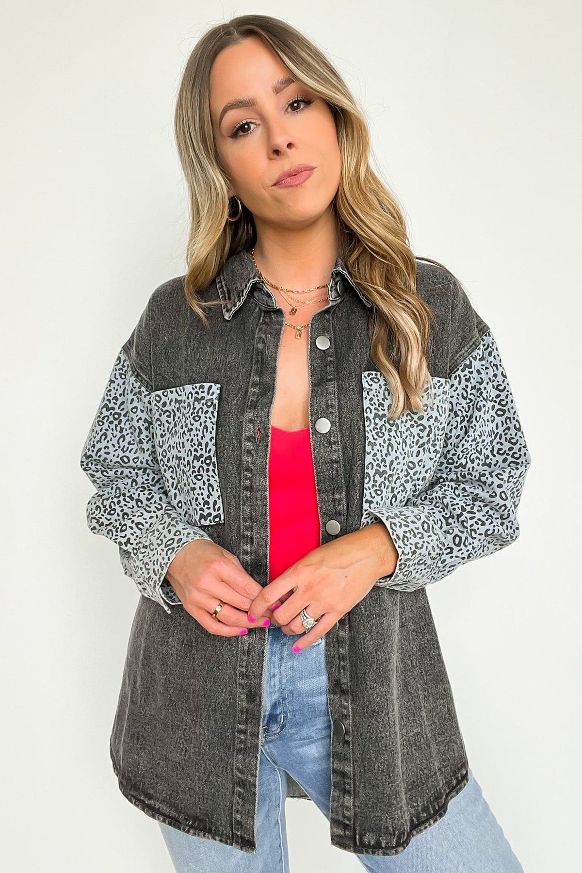 Fierce Flirt Animal Print Contrast Denim Shacket - FINAL SALE · Madison ...