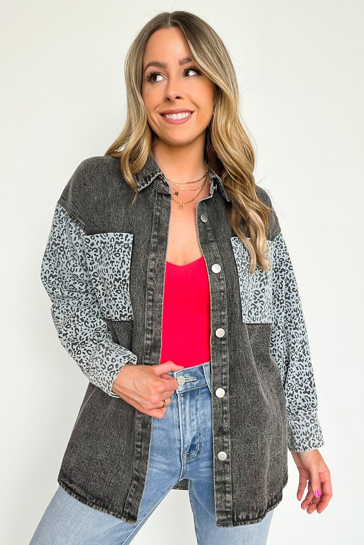Fierce Flirt Animal Print Contrast Denim Shacket - FINAL SALE · Madison ...