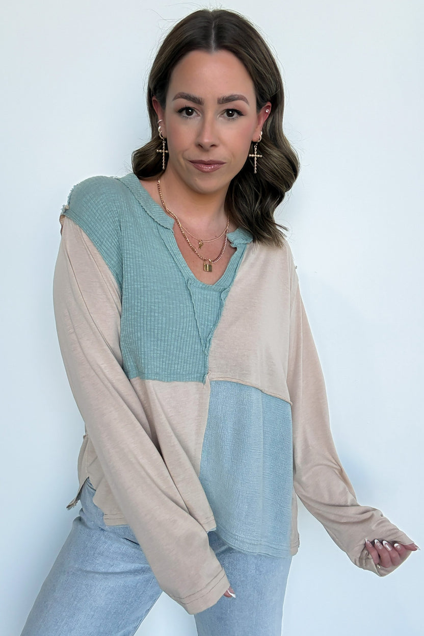 Karmen Notched Neck Color Block Contrast Top - FINAL SALE · Madison ...