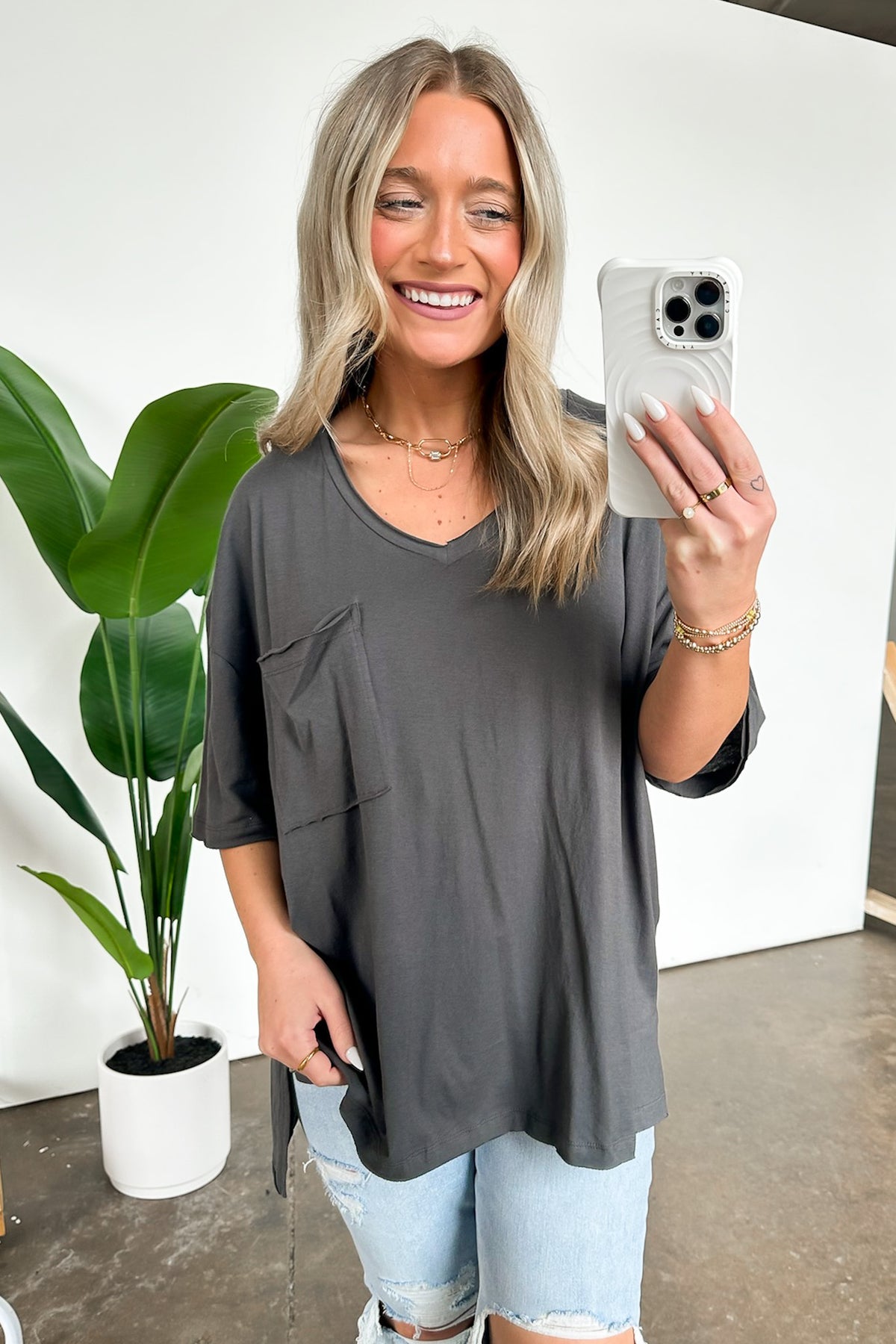 Kamree Oversized Raw Edge Pocket Top - BACK IN STOCK · Madison + Mallory