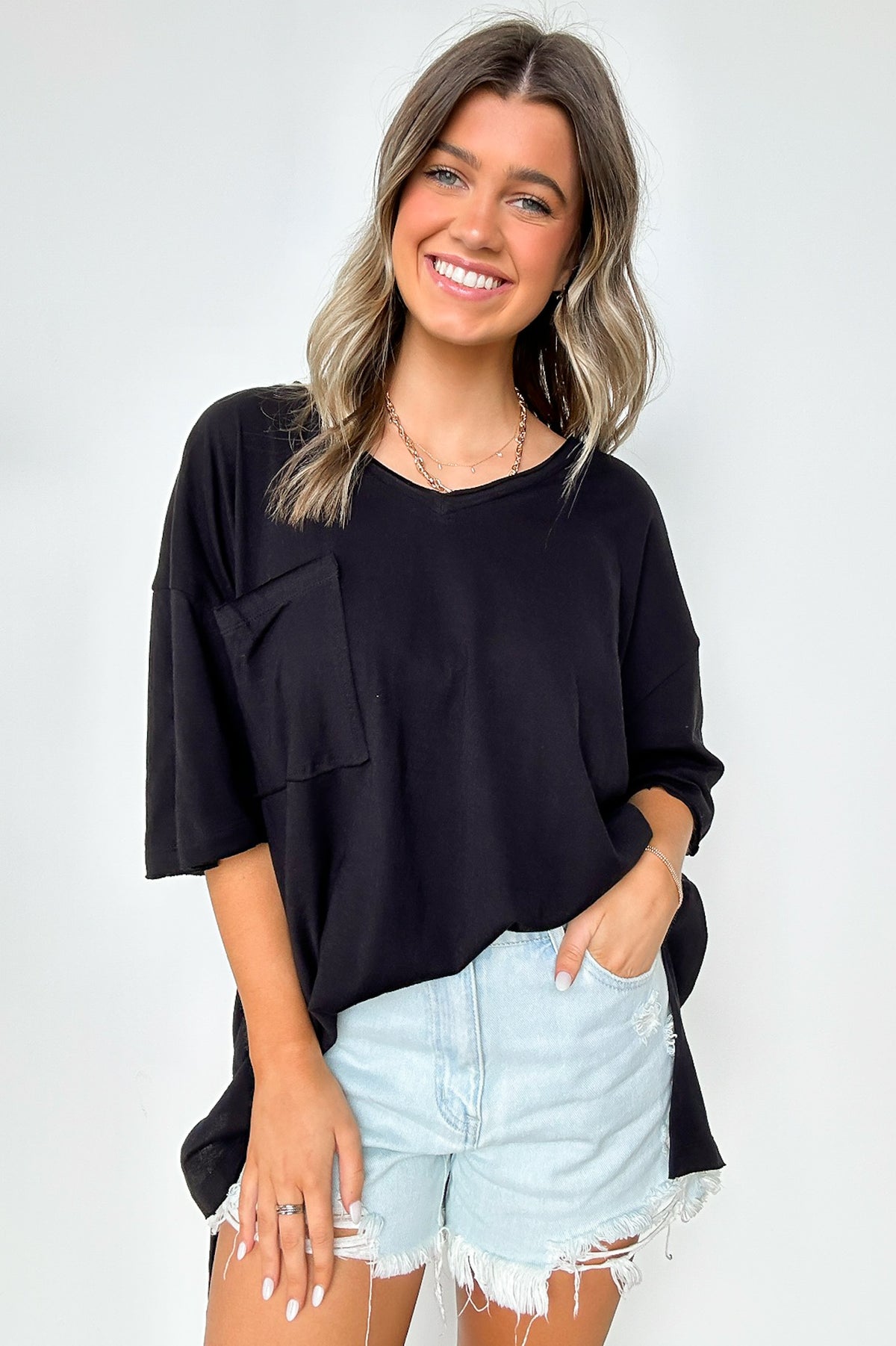 Kamree Oversized Raw Edge Pocket Top - BACK IN STOCK · Madison + Mallory