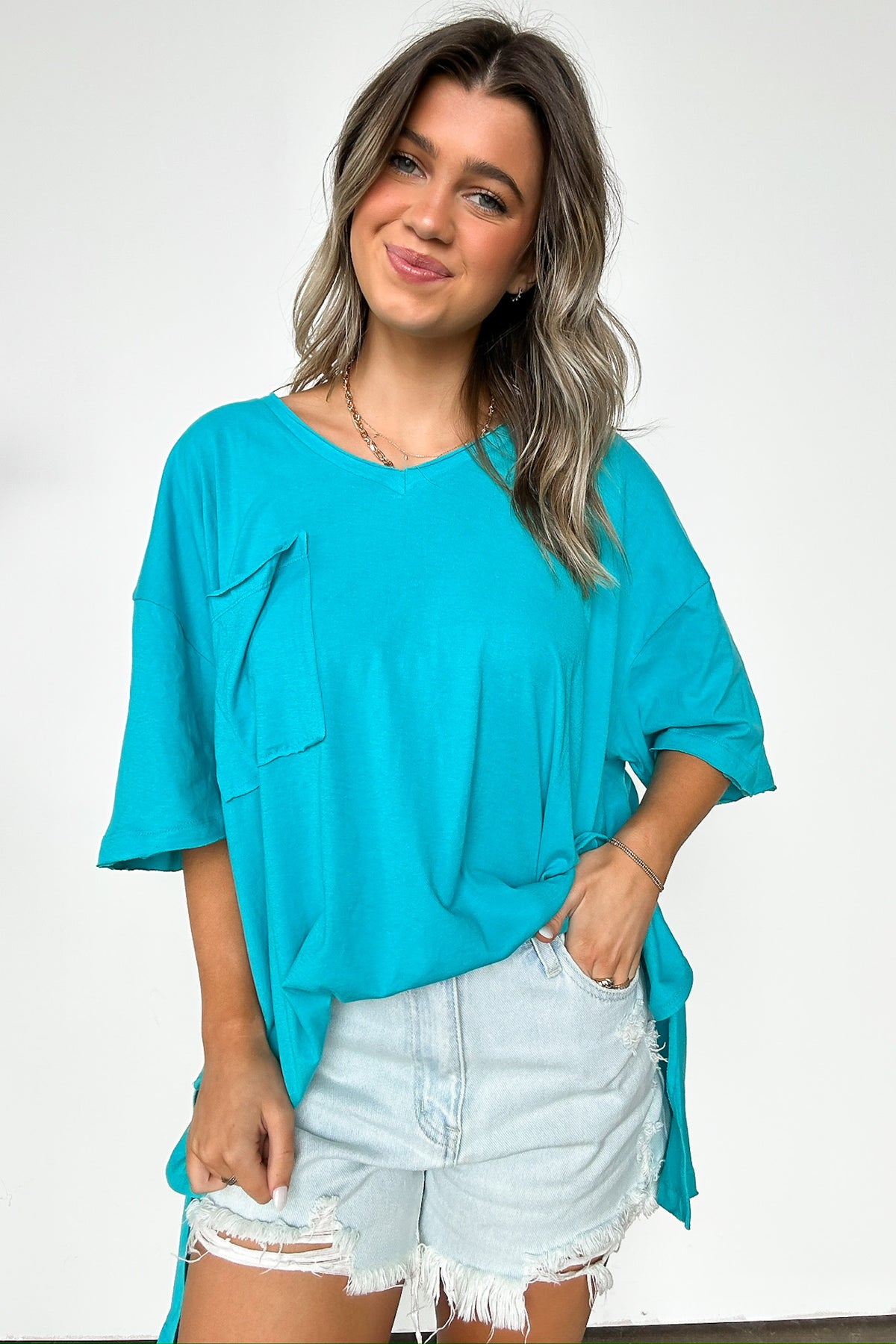 Kamree Oversized Raw Edge Pocket Top - BACK IN STOCK · Madison + Mallory