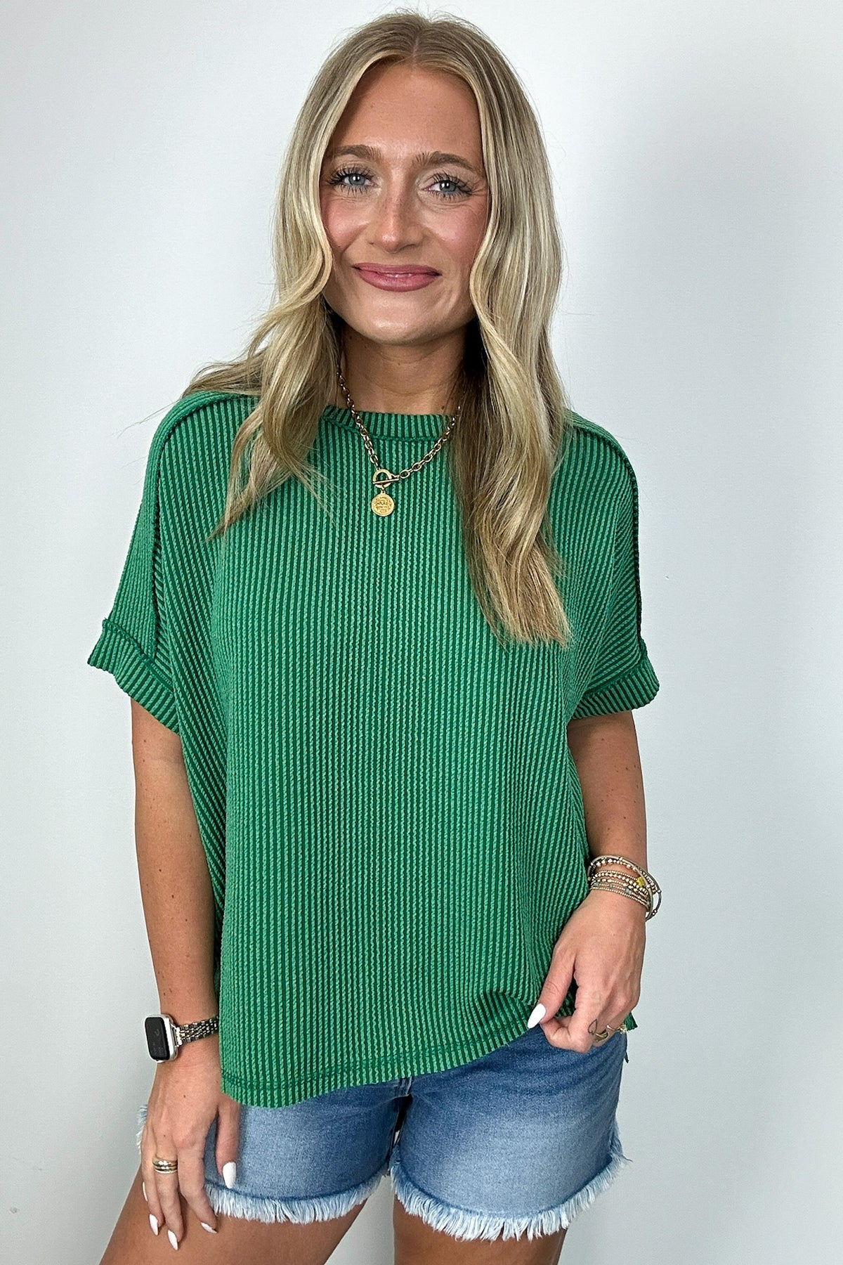 Simple Adoration Rib Knit Cuff Sleeve Raw Edge Top - FINAL SALE ...