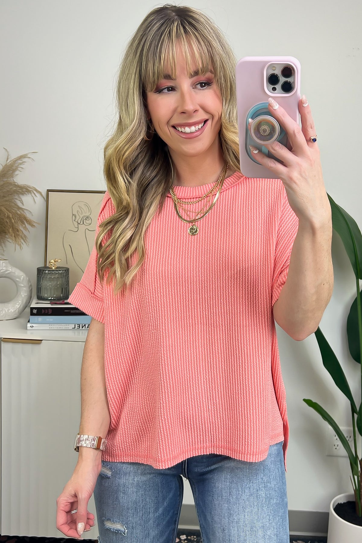 Simple Adoration Rib Knit Cuff Sleeve Raw Edge Top - FINAL SALE ...