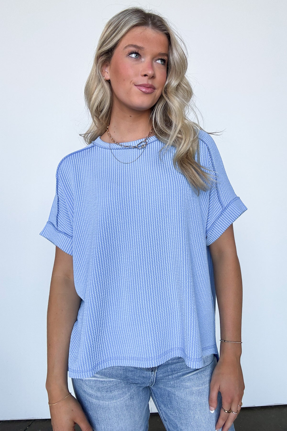 Simple Adoration Rib Knit Cuff Sleeve Raw Edge Top - FINAL SALE ...