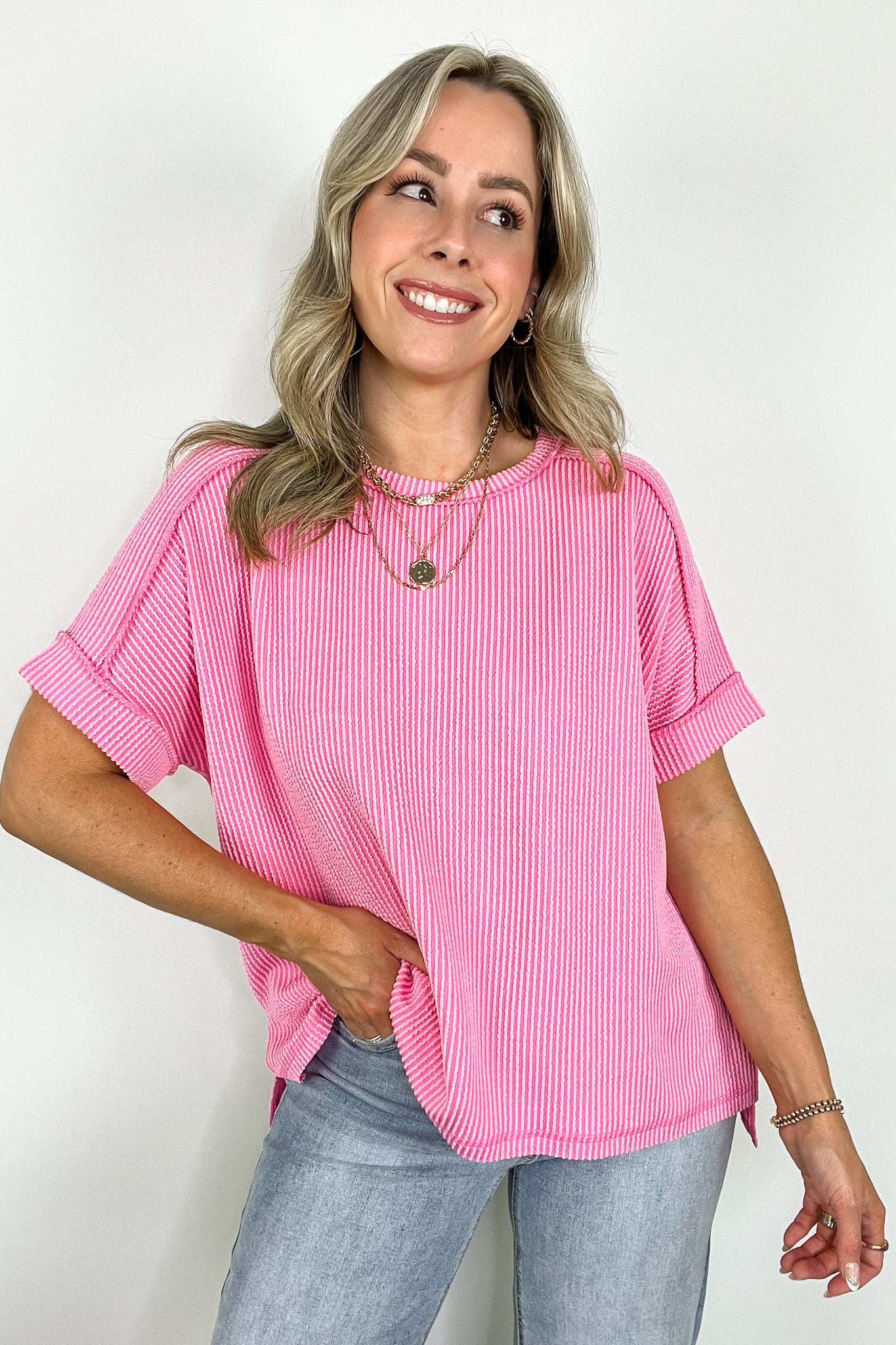 Simple Adoration Rib Knit Cuff Sleeve Raw Edge Top - BACK IN Simple Adoration Rib Knit Cuff Sleeve Raw Edge Top - BACK IN