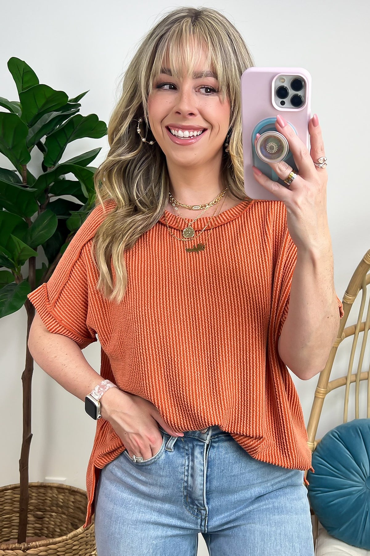 Simple Adoration Rib Knit Cuff Sleeve Raw Edge Top - FINAL SALE ...