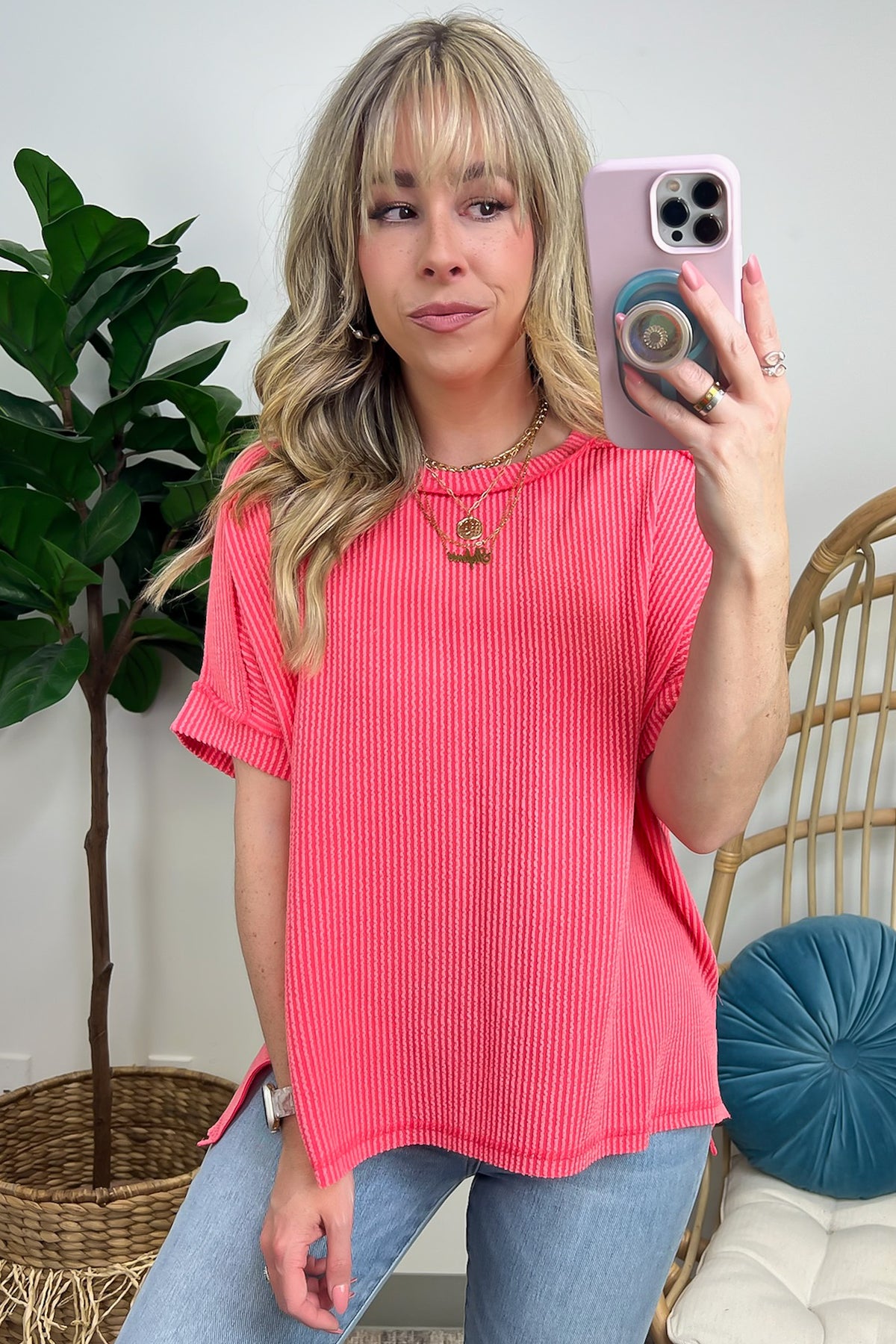 Simple Adoration Rib Knit Cuff Sleeve Raw Edge Top - FINAL SALE ...