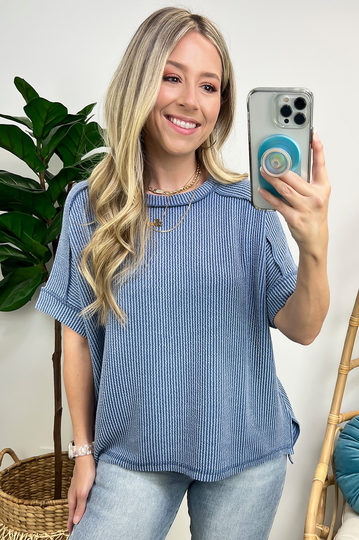 Simple Adoration Rib Knit Cuff Sleeve Raw Edge Top - FINAL SALE ...