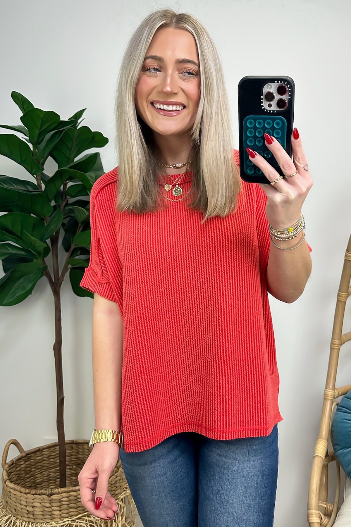 Simple Adoration Rib Knit Cuff Sleeve Raw Edge Top - FINAL SALE ...