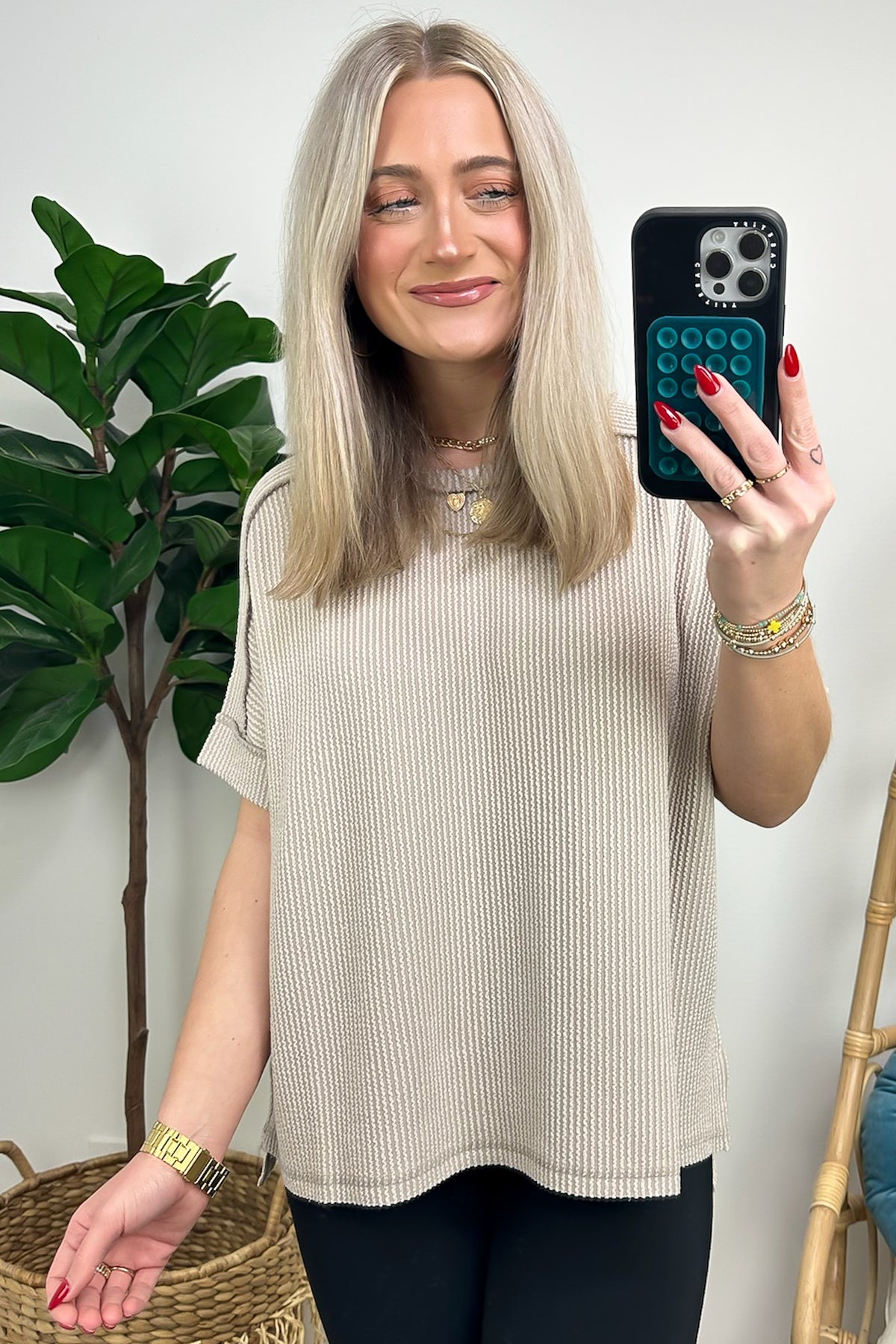 Simple Adoration Rib Knit Cuff Sleeve Raw Edge Top - FINAL SALE ...