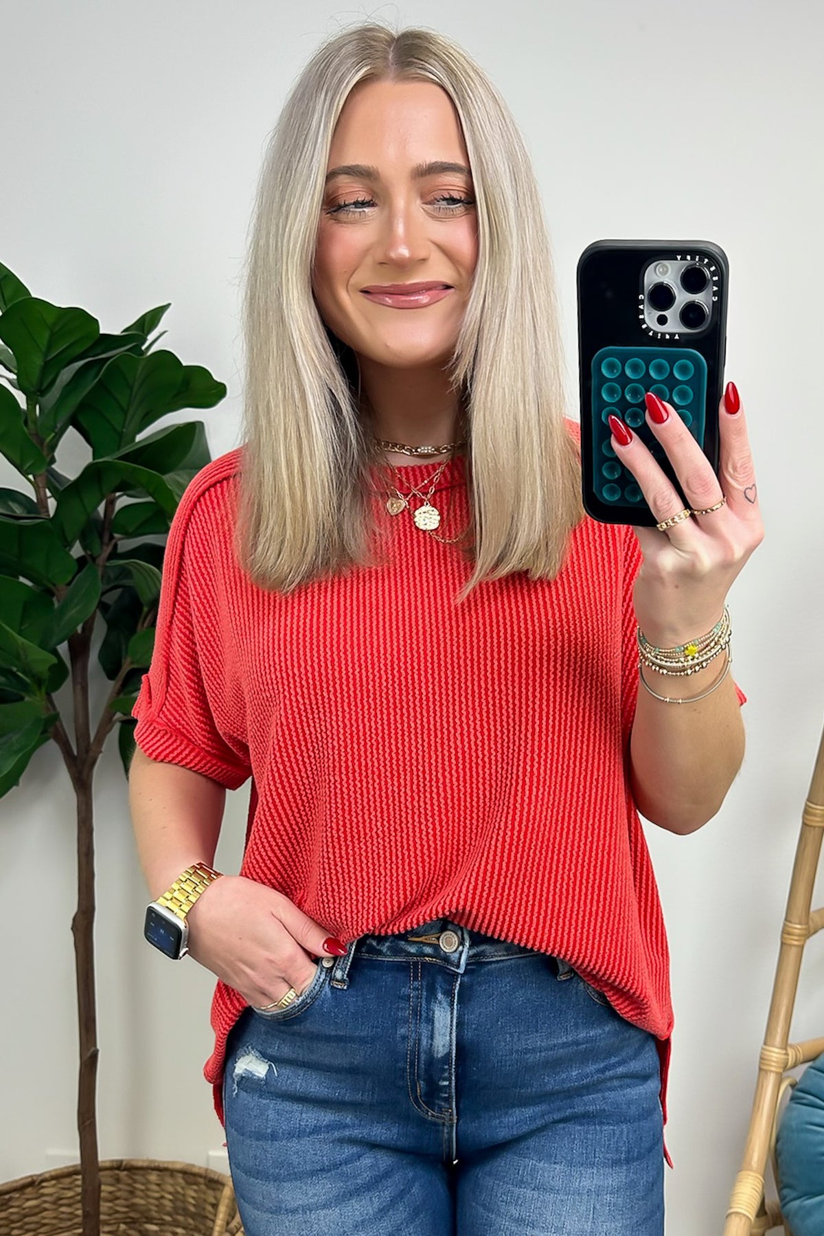 Simple Adoration Rib Knit Cuff Sleeve Raw Edge Top - FINAL SALE ...