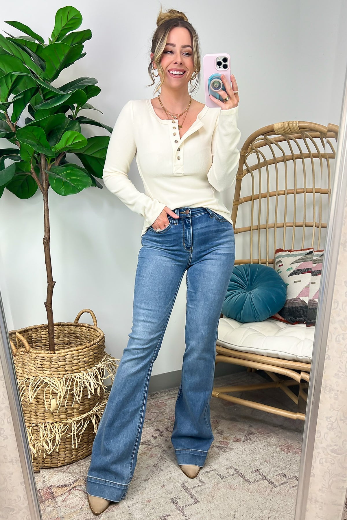 Stellia Soft Brushed Knit Button Henley Top - FINAL SALE · Madison ...