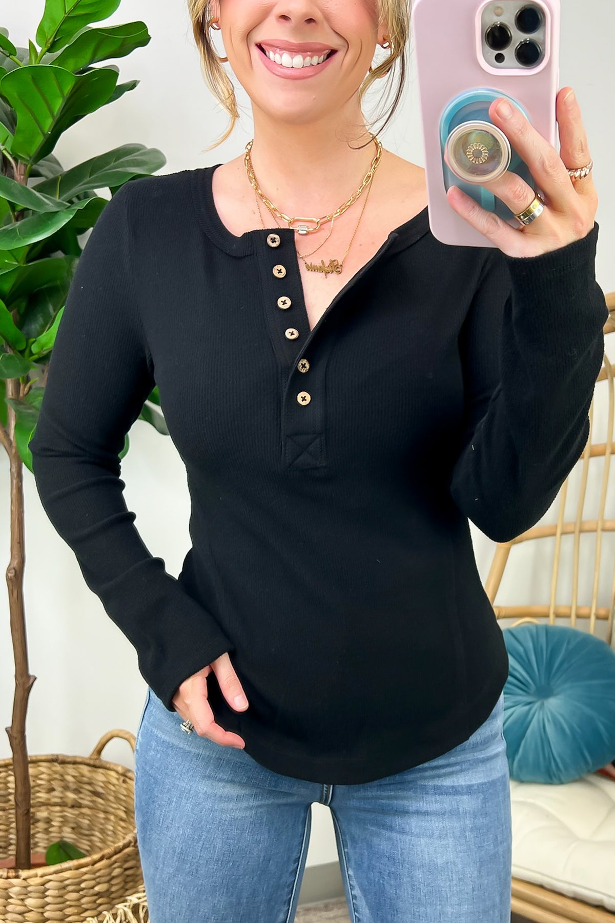 Stellia Soft Brushed Knit Button Henley Top - FINAL SALE · Madison ...
