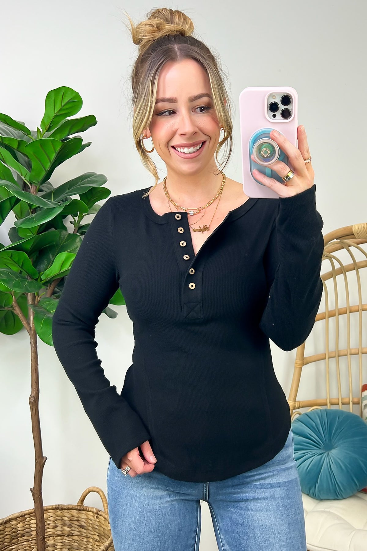 Stellia Soft Brushed Knit Button Henley Top - FINAL SALE · Madison ...